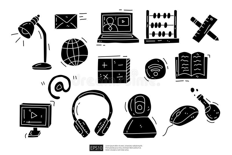 Online Education Solod Doodle Icon Set. Distance Learning Stock Vector ...