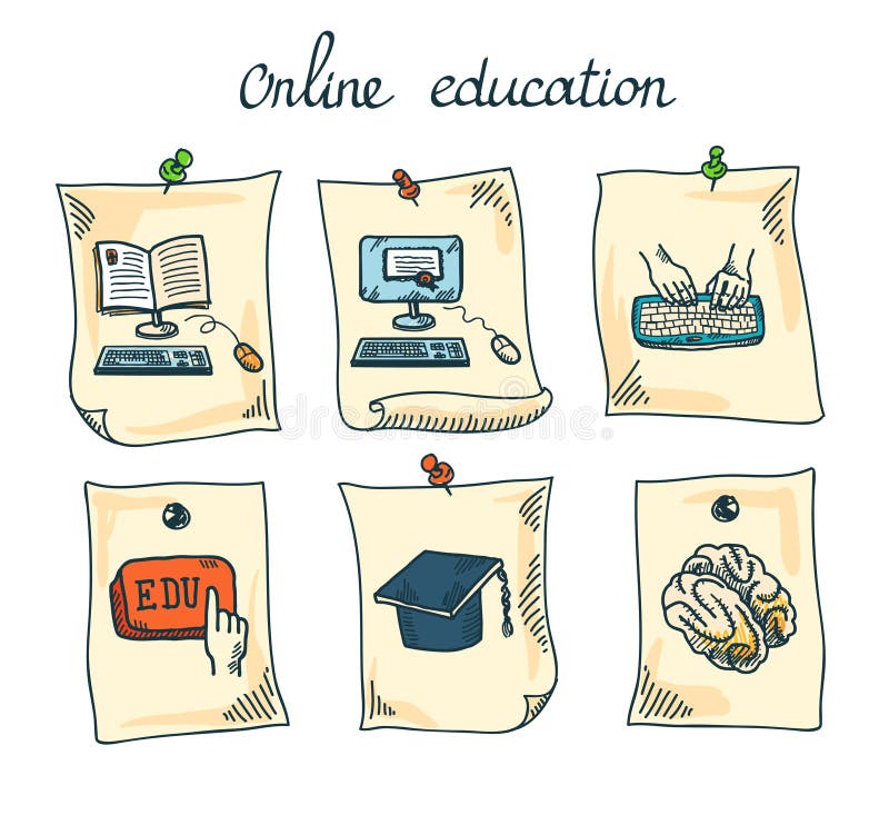 Online Education Sticker Set Stock Vector - Illustration of class ...