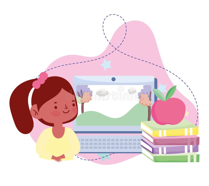 Online Education, Student Girl Computer Apple on Books, Website and ...