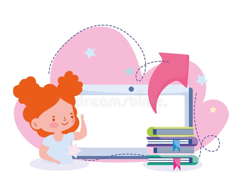 Online Education, Student Girl Computer and Stack of Books, Website and ...