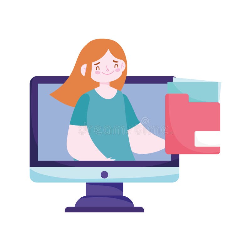 Online Education Student Girl Computer Video Folder Technology Stock ...