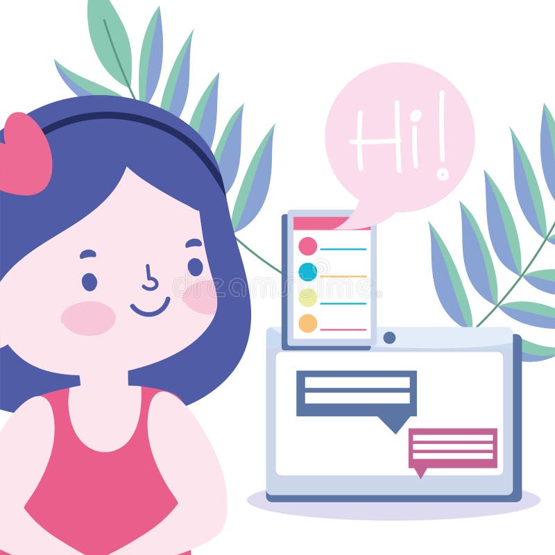 Kids chatting online stock vector. Illustration of laptop - 210782501