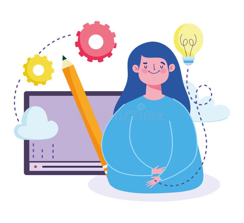 Online Education, Student Website Digital Creativity Course Cartoon ...