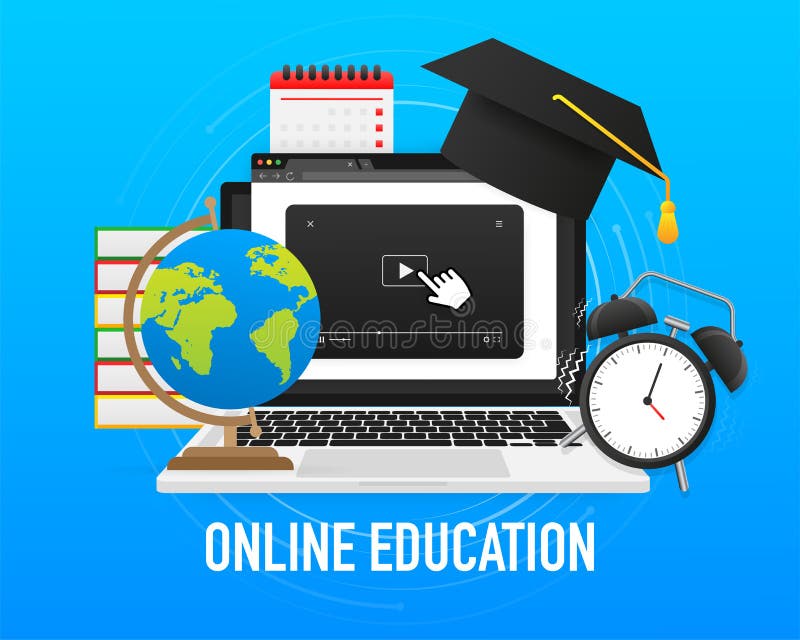 Online Education, Online Study Concept. Computer Technology Flat ...