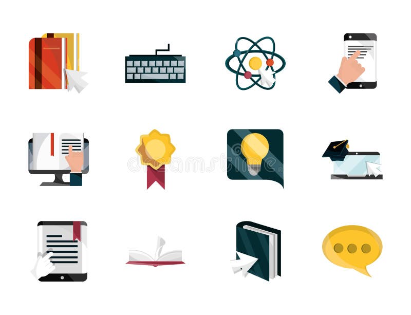 Online Education Study Technology School Icons Set Isolated Icon Shadow ...
