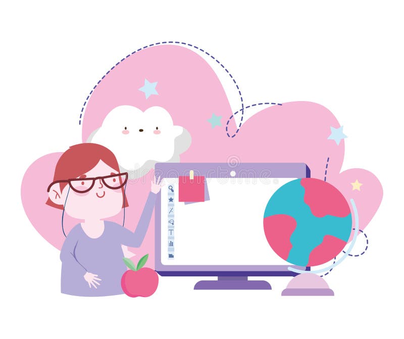 Online Education, Teacher Computer Map and Apple, Website and Mobile ...