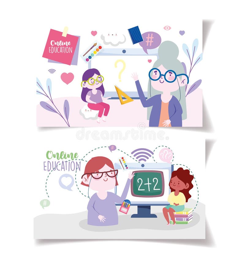 Online Education, Teacher and Girls Computer Tablet Technology, Website ...