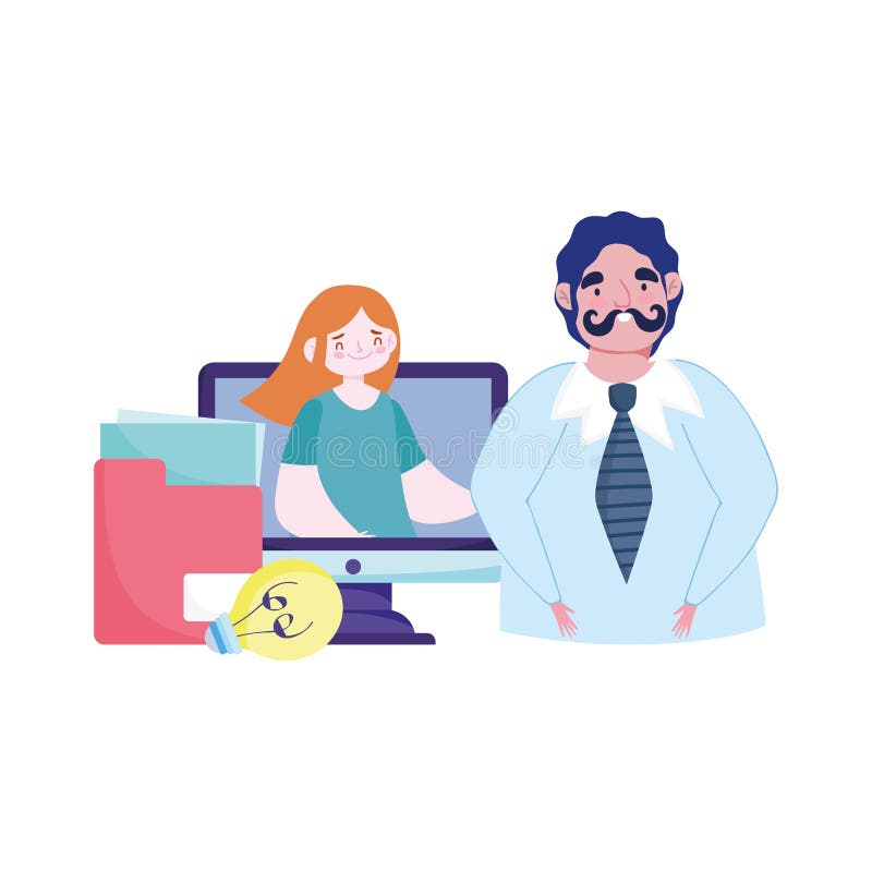 Online Education Teacher and Student Computer Creativity Study Stock ...