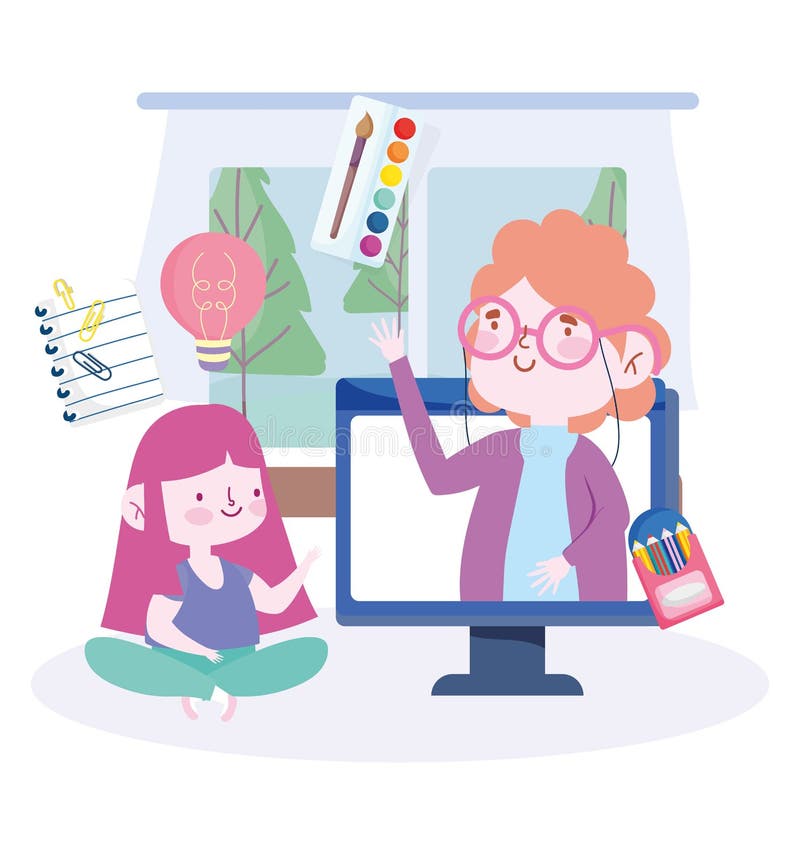 Online Education, Teacher and Student Girl Computer Video Class ...