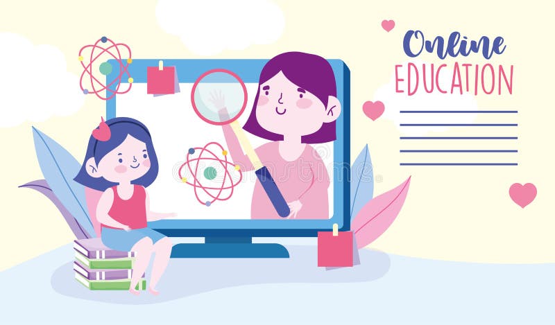 Online Education, Teacher and Student Girl Learning Computer, Website ...