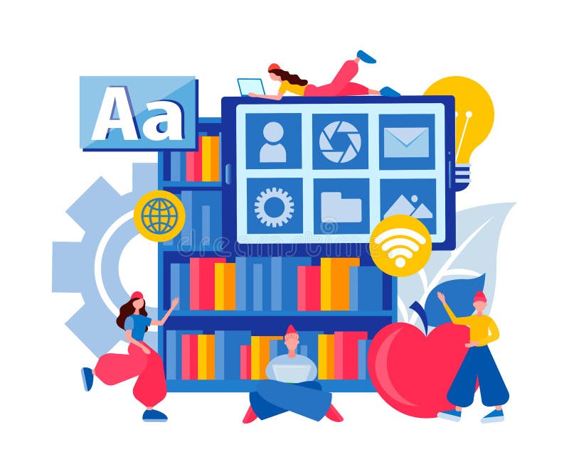 VR Education, Teamwork, Elearning Concept Stock Vector - Illustration of future, person: 194724898