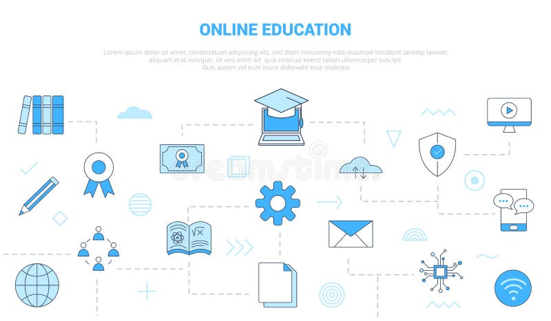 Online Education Technology Concept with Icon Set Template Banner with ...