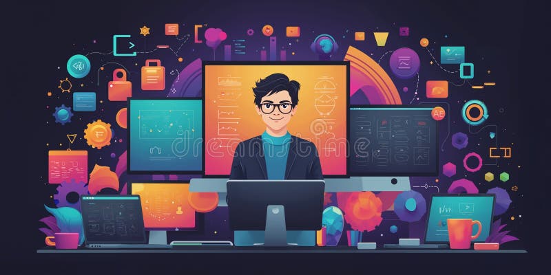 Online Education Technology Interface with Asian Male Teacher ...