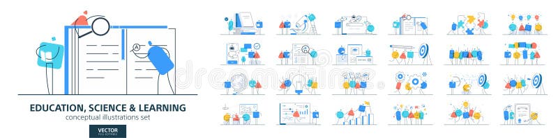 Online Education Technology, Knowledge. Flat Vector Set of Student ...
