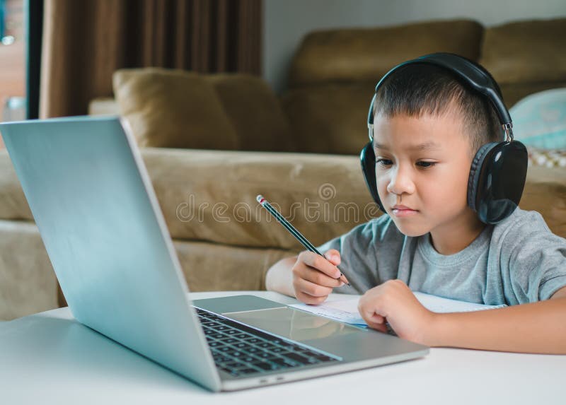 Online Education, Technology Studying at Home Using Laptop Computer ...