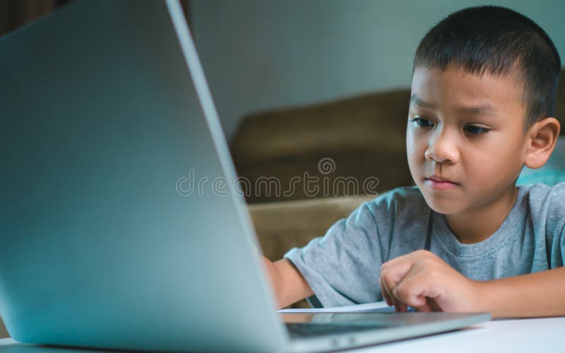 Online Education, Technology Studying at Home Using Laptop Computer ...