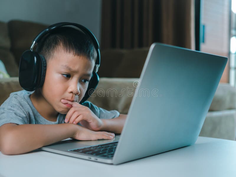 Online Education, Technology Studying at Home Using Laptop Computer ...