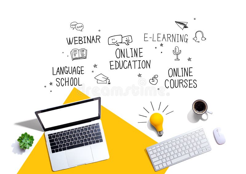 Online Education Theme with Computers and a Lightbulb Stock ...