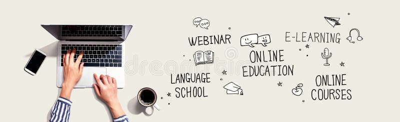 Online Education Concept with Technology Light Background Stock ...