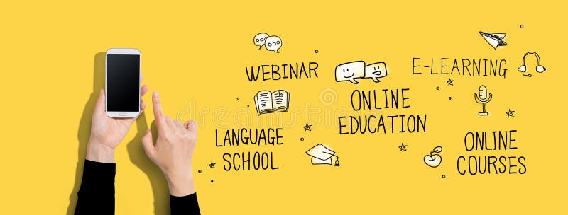 Online Education Theme with Person Using a Smartphone Stock ...