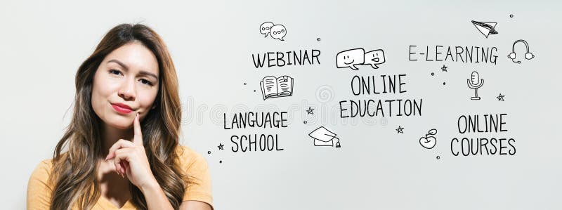 Online Education Theme with Young Woman Stock Image - Image of concept ...