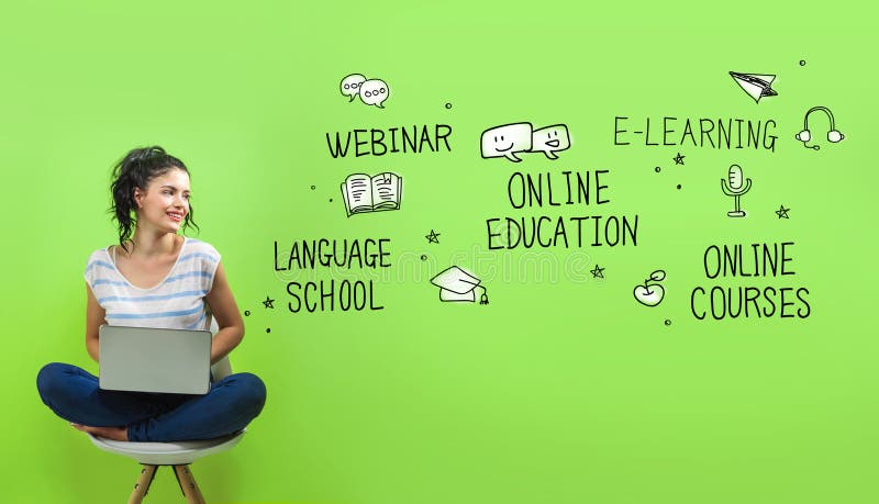 Online Education Theme with Young Woman Stock Photo - Image of lesson ...