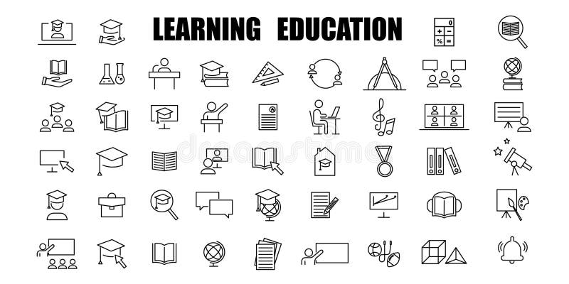 Online Education, Thin Icon Set, Black and White Kit. Vector ...
