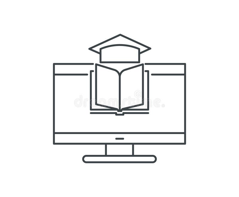 Online Education Thin Line Icon Illustration. Vector Design with ...