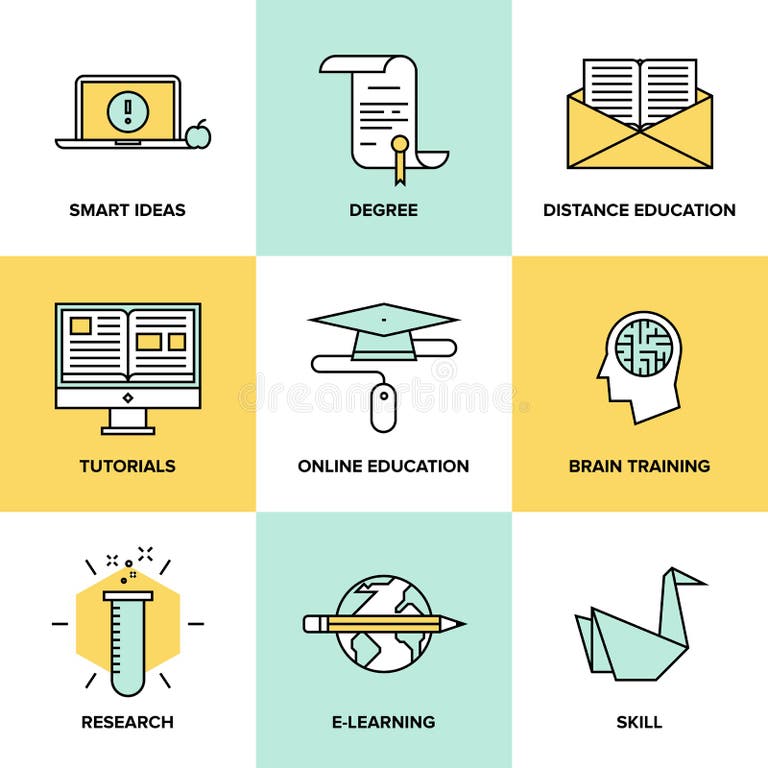 Online Education and Training Flat Icons Set Stock Vector ...