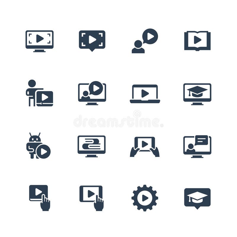 Online Education, Tutorials and Webinars Icons Stock Vector ...
