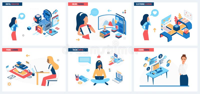 Online Education, University and School for Training Students Set ...