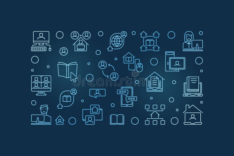 Online Education Vector Blue Outline Horizontal Banner Stock Vector ...