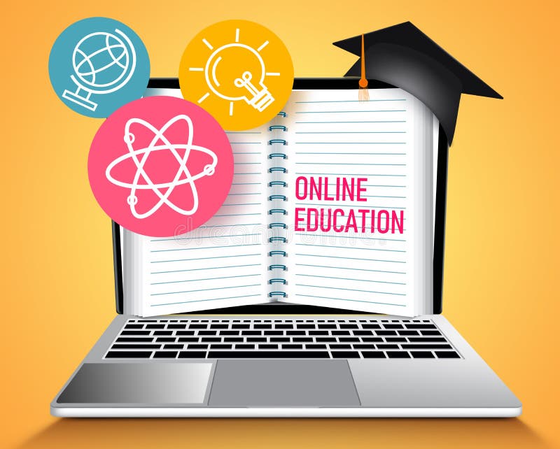 Online Education Vector Design. Online Education Text with Laptop ...