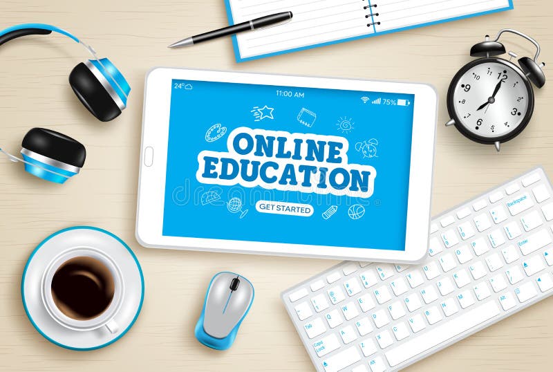 Online Education Digital Classroom Vector Design. Online Education Text ...