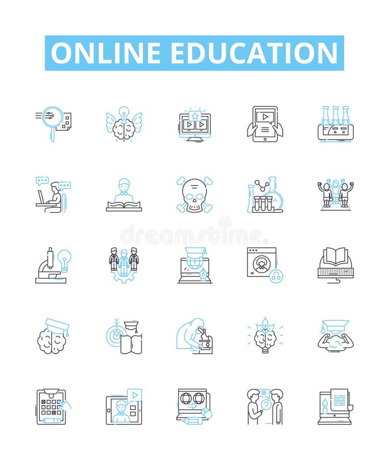 Online Education Vector Line Icons Set. Elearning, Distance, Courses ...