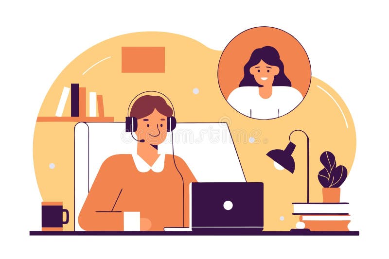 Online Education Vector with Student Using Headset and Laptop during ...
