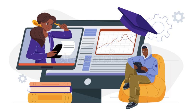 Online Education and Virtual Learning Scene. Vector Illustration Stock ...