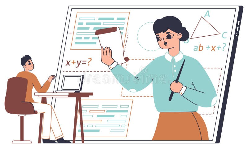 Online Education, Web Math Class, E-learning Service. Teacher on Gadget ...