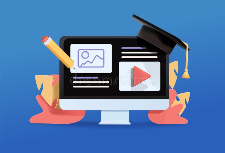 Online Education on Website. Application Learning. Computer with Open ...