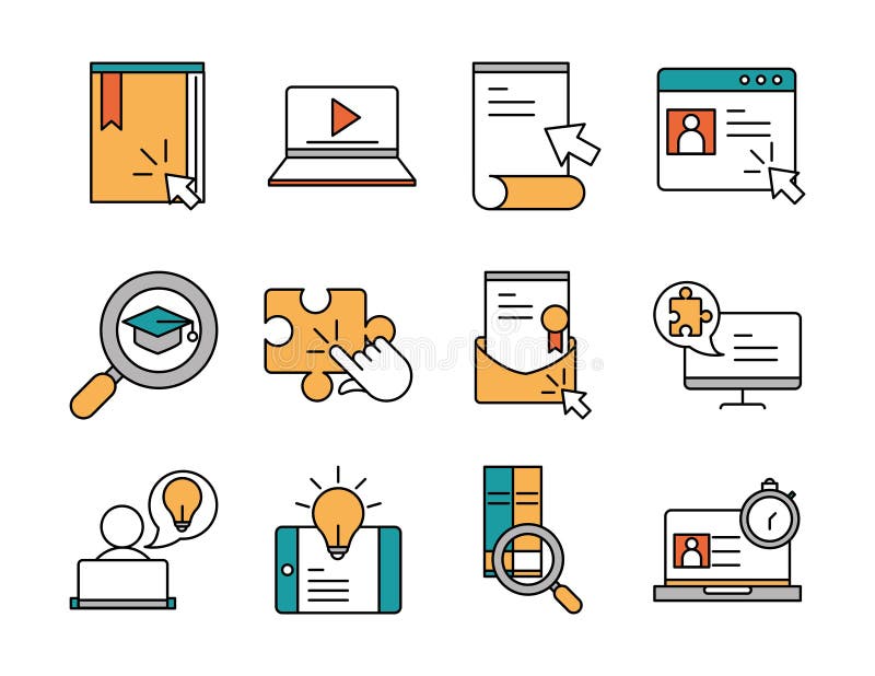 Online Education, Website and Mobile Training Courses Icons Set Line ...