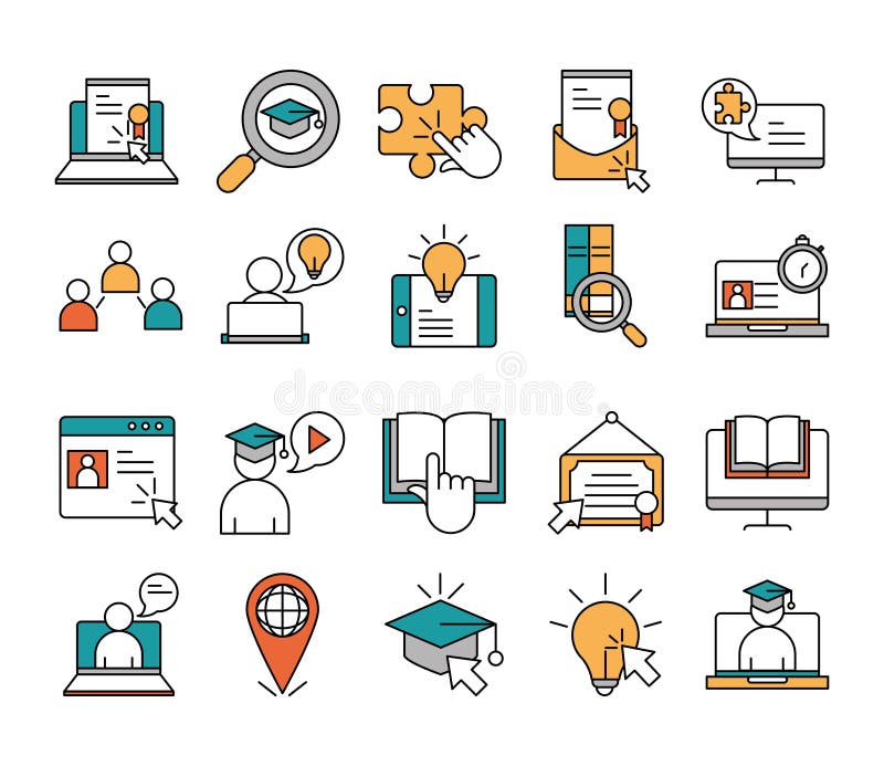 Online Education, Website and Mobile Training Courses Icons Set Line ...