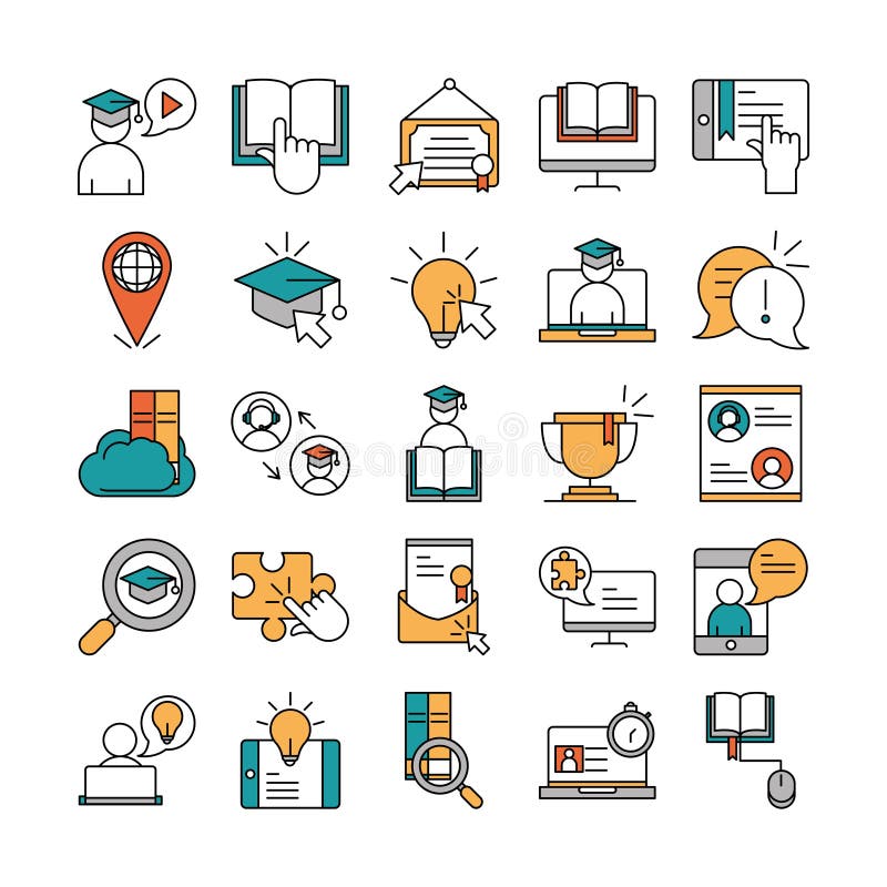 Online Education, Website and Mobile Training Courses Icons Set Line ...