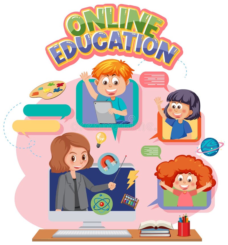 Online Education Word with Kids Stock Vector - Illustration of pupil ...