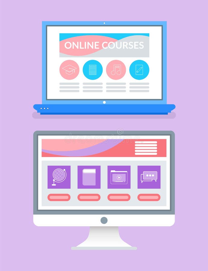 Online Educational Program Internet Pages Set Stock Vector ...
