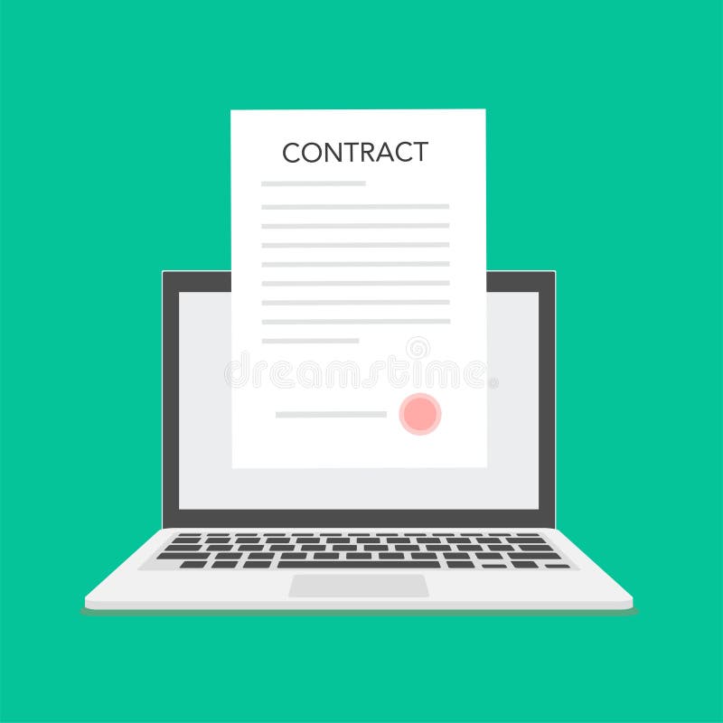 Online Electronic Smart Contract Document on Laptop, Paper Document ...
