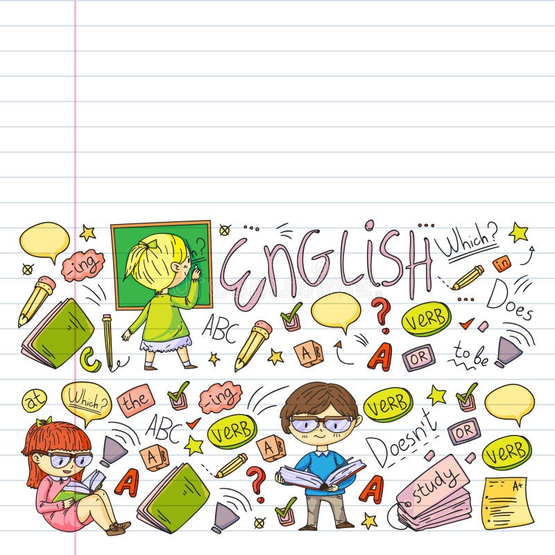 Online English School for Children. Learn Language. Education Vector ... Online English School for Children. Learn Language. Education Vector ...