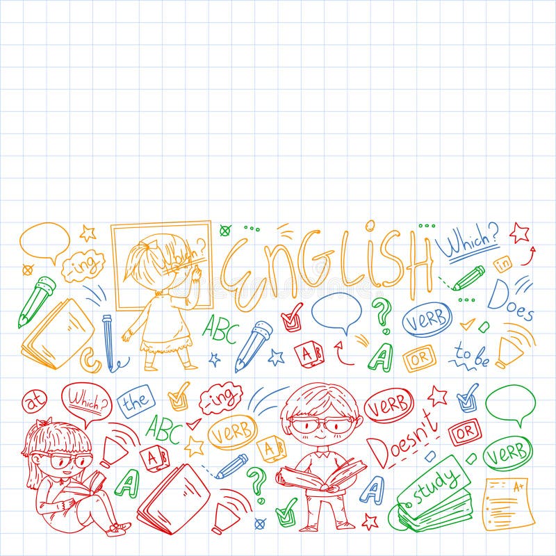 Online English School for Children. Learn Language. Education Vector ... Online English School for Children. Learn Language. Education Vector ...