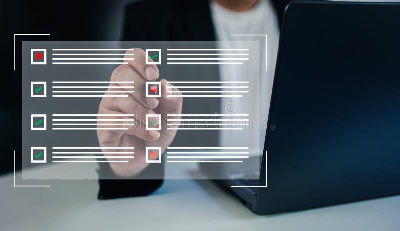 Online Exam Concept. Businessman Use Pen Choose Correct Answer in Test ...