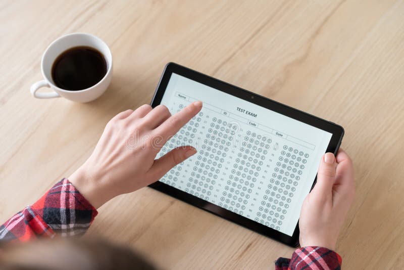 Online Exam. Girl Student Testing Exercise. Examination Test on the ...