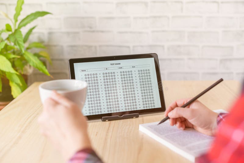 Online Exam. Girl Student Testing Exercise. Examination Test on the ...